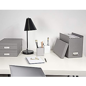 Bigso John Fiberboard Label Frame Desktop File Storage Box Document Organizer for Important Paperwork Durable Hanging File Box with a Lid & Metal Label Window 7.4’’ x 13’’ x 10.4’’ White