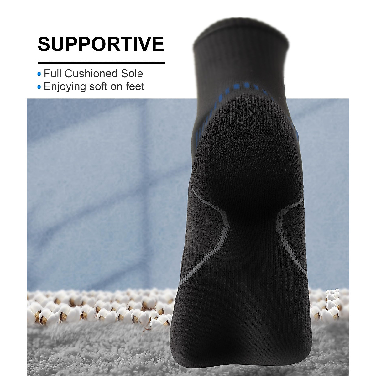 BULLIANT Men Sports Socks 6Pairs, Athletic Crew Socks Cushioned For Men Outdoor Running-Arch Compression Support(6Pairs,Shoes Size:Men 11-13)