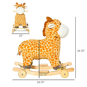 Qaba 2-in-1 Kids Plush Ride-On Rocking Horse Toy, Giraffe-Shaped Plush Rocker with Realistic Sounds for Children 3 to 6 Years, Yellow