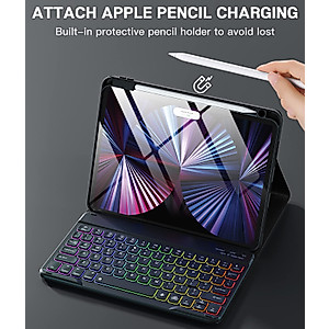 Harvopu for iPad Pro 11 inch Case with Keyboard - 7 Color Backlit Detachable Bluetooth Keyboard for iPad Pro 11-inch 2022(4th Generation)/2021(3rd Gen)/2020(2nd Gen), Black