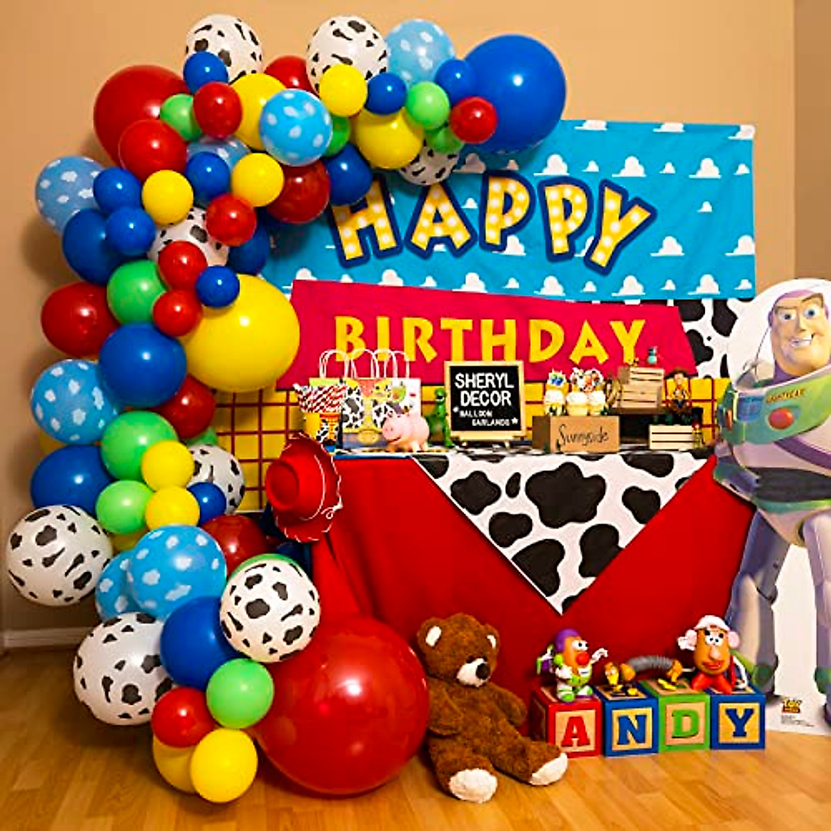 100pcs, EASY DIY – Toy Story Balloons Garland Kit & Arch for Toy Story Birthday Party and Baby Shower Decorations – Toy Story Balloons with Cow and Cloud Pattern for Toy Story Party Décor & Theme