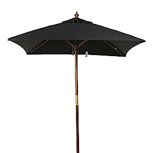 Germisept Marrin Black 7.5ft Patio Umbrella with Hand Crank and Wood Pole Base - Made from Recycled Water Bottles