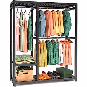 Heavy Duty Clothing Rack, Free-Standing Metal Clothing Rack, Heavy Duty Garment Rack Max Load 550lbs,Free Standing Closet, Full Metal Clothes Rack,72"*47"*18"