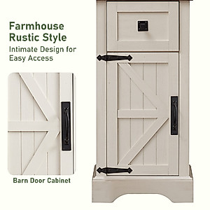 OKD Bathroom Storage Cabinet, Farmhouse Storage Cabinet with Adjustable Shelves & Storage Drawer, Tall Linen Tower for Bathroom, Living Room, Rustic Oak with Antique White