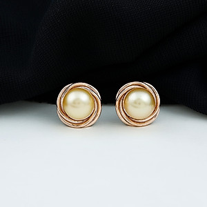 Golden South Sea Pearl Earrings, South Sea Pearl Solitaire Stud Earrings, South Sea Pearl Gold Earrings, Swirl Earrings for Women, 14K Rose Gold