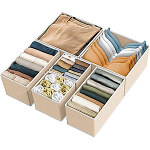 Simple Houseware Foldable Cloth Storage Box Closet Dresser Drawer Divider Organizer Basket Bins for Underwear Bras, Beige (Set of 6)