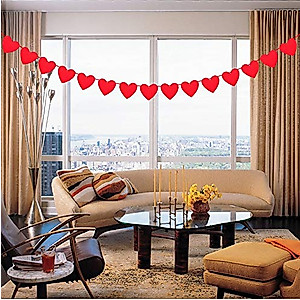 5 Pack Felt Heart Garland Banner, Love You Banner, Valentines Day Banner Decor - Valentines Decorations - Anniversary, Wedding, Birthday Party Decorations (A)