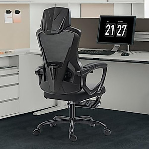 Naudhenm Office Chair Mid Back Swivel Lumbar Support Desk Chair,Computer Gaming Chair with Comfortable Armrests, Mesh Desk Chairs with Wheels, Swivel Computer Task Chair (Black)