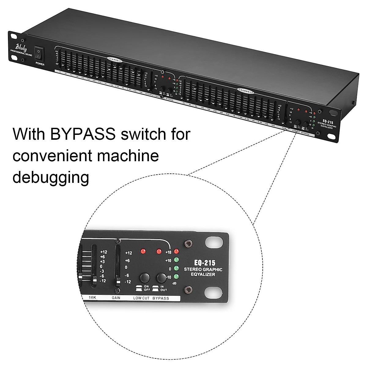 Btuty Audio Equalizer EQ-215 Dual Channel 15-Band Equalizer 1U Rack Mount 2-channel Stereo Graphic Equalizer Stereo Equalizer Graphic Equalizer