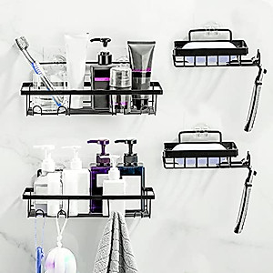 Shower Caddy Shelf Organizer (2Pack) with 2 Soap Dishes,No Drilling Wall Mount Shower Storage Accessories, Adhesive Bathroom Shelves for Inside Shower, Shower Accessories for Bathroom with 4pcs Hooks