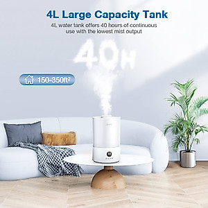 Humidifiers for Bedroom Large Room, Ultrasonic Cool Mist Humidifier for Baby Nursery and Plants, Up to 24 Hours, Top Fill, Night Light, Auto Shut Off, Easy Clean, Quiet