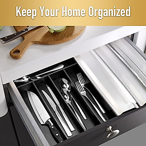 Conflech Silverware Organizer 10 Inch Bamboo Kitchen Drawer Organizer Utensil Organizer Silverware Holder Cutlery Organizer in drawer Flatware Organizer Tray Black