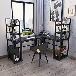 Computer Desk, Home Office Desk with Storage Shelves, 50 inch Study Writing Desk for Home Office, Computer Table Office Table Study Table Study Desk with Shelves, by DYAO, 50.2x19.7x28-55.9 inches