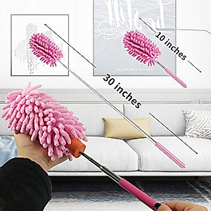 TIMIVO Microfiber Duster for Cleaning, Dusters with Telescoping Extension Pole, Extendable Washable Mini Dusters for Cleaning Car, Window, Furniture, Office (Pink Purple Rose red)
