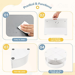 Curipeer Toddler Table and Chair Set with 4 Storage Stools, Flower Shaped Nesting Design Table with Built-in Pen Holder, Kids Table for Activity/Play/Art/Read/Craft, Grey and White