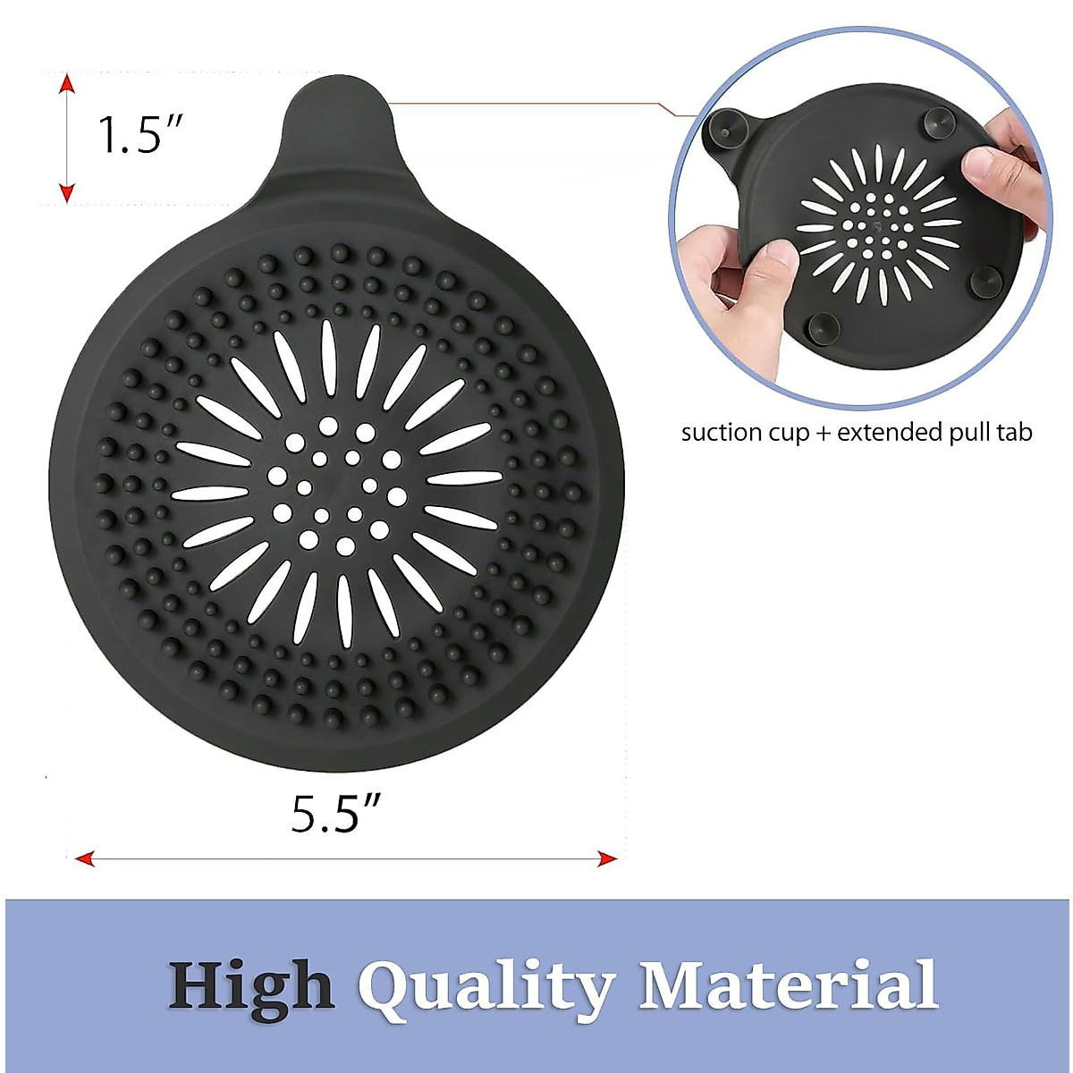 Hair Drain Catcher Bathtub, Shower, Sink Strainer, Reusable (Pack of 5, 4 Suction Cups) Silicone Hair Catcher Shower Drain, Hair Trap for Shower Drain