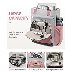 LOVEVOOK Laptop Backpack for Women, 15.6 Inch Work Laptop Bag Teacher Nurse Backpack, Wide Open Travel Purse Convertible Business Computer Tote Daypack with USB Port, Black