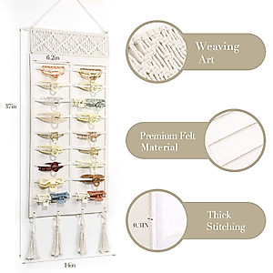 PABOBIT Claw Clip Organizer, Felt Hanging Hair Clip Organizer and Storage for Women, Macrame Claw Clip Holder Boho Decor for Wall, Door, Closet