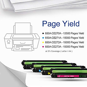 GREENRHINO Remanufactured Toner Cartridge Replacement for HP 650A CE270A CE271A CE272A CE273A CP5525 CP5525dn CP5525n CP5525xh M750dn M750n M750xh (1 Black, 1 Cyan, 1 Magenta, 1 Yellow, 4-Pack)