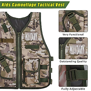 Kids Army Military Combat Soldier Costume Halloween Party Role Play Dress up Birthday Gift Set includes Camouflage Vest, Helmet, and Toy Accessories for 3-8 Years Old Toddlers Boys Girls