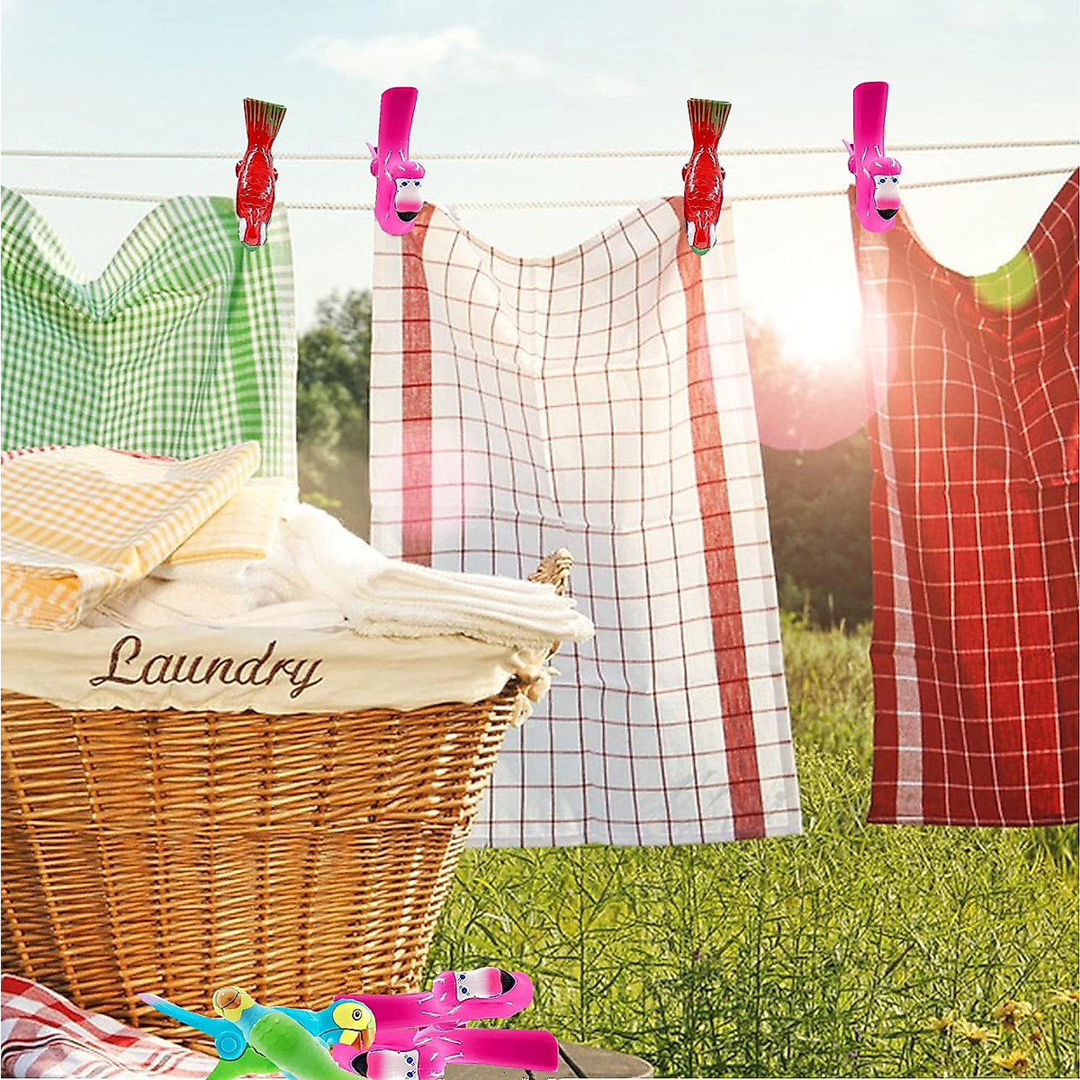 8 Pcs Beach Towel Clips,Strong Beach Chair Clips for Towels,Flamingo Parrot Chair Clips,Swimming Pool Towel Clips,Lounge Chair Clamps for Cruise Holiday Patio Pool Lounge Vacation