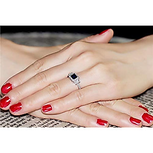 Uloveido Women's 925 Sterling Silver Cushion Cut Dark Blue and White Cubic Zirconia Hollow Cross Anniversary Birthday Rings Gift for Wife Girl-Friend (Blue, Size 6 JZ102