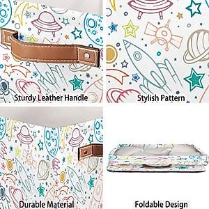 Cube Storage Bins 13 Inch Fabric Storage Basket Star Rocket Square Storage Bins Collapsible Nursery Storage Bin Organizer Basket Galaxy Storage Box for Shelves, Closet
