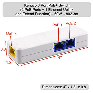 KENUCO PoE Extend Switch, IEEE802.3af/at/bt, PoE+ BT Port 48V 60W Output, Cascade 3-4 Times, Distance Extend 330 ft，No Power Required, Plug&Play.