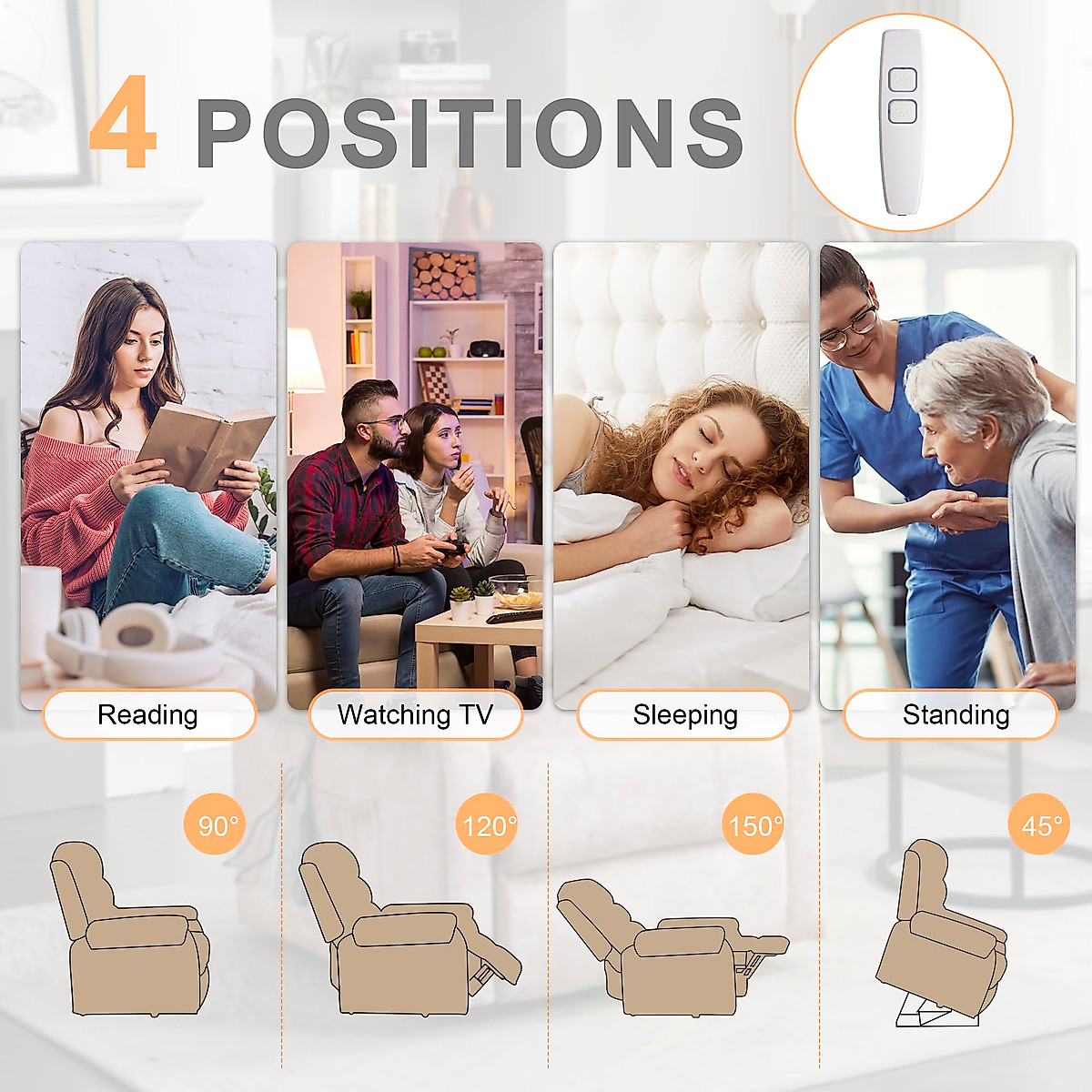 URRED Power Lift Recliner Chair Sofa with Vibration Massage and Lumbar Heat, Designed for Elderly, Infinite Positions, Lumbar Pillow, Side Pockets, USB Ports (Gray)