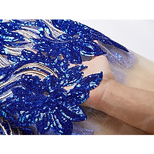 SJD LACE African Lace Fabric 5 Yards, French Floral Embroidery Sequined Lace Fabric Nigerian Tulle Lace for Wedding Party Dress Sewing