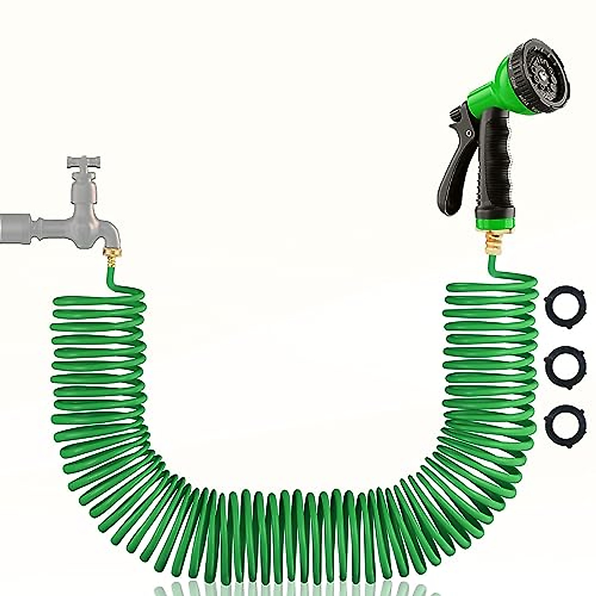 HooSeen EVA Recoil Garden Hose 25ft,Coil Garden Hose with 10 Patterns Hose Nozzle,Flexible Water Hose with Solid Brass Connector for Outdoor, Boat,Lightweight and Kink Free (25FT, Green)