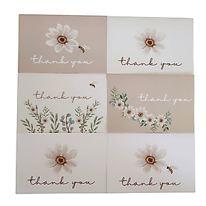 Floral Thank You Cards w/ Envelopes & Stickers (Set of 24) - Cardstock, 4 x 6” Boho Thank You Cards - Thank You Cards with Envelopes for Wedding, Birthday, & Bridal Shower - Blank Thank You Cards