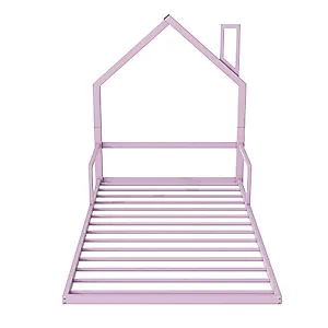 LostCat Twin Size Floor Bed Frame, Metal Montessori Floor Bed Frame for Kids Girls Boys, Twin Montessori Floor Bed with Slat Support, No Box Spring Needed, Pink