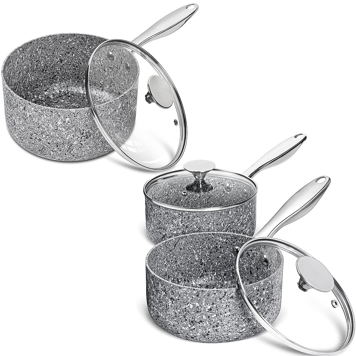 MICHELANGELO Saucepan with Lid 3 Qaurt, Ultra Nonstick Sauce Pan with Non toxic Stone-Derived Coating, Sauce Pot & Saucepan Set with Lid 1 Quart & 2 Quart