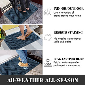 Yimobra Door Mat Outdoor Entrance with Water Freeing Port, Heavy Duty Sturdy Non Slip Front Doormat Outdoor Indoor for Home Entranway, Patio Entrance Mat, Natural Rubber Backing, 29.5 x 17 Inch, Blue