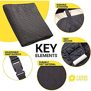 5 STARS UNITED Front Seat Dog Cover for Car - Durable Black Waterproof Protector Against Dirt, Mud & Fur - Scratch Proof Non-Slip Padded Quilted Front Seat Covers for Dog for Cars, Trucks & SUV