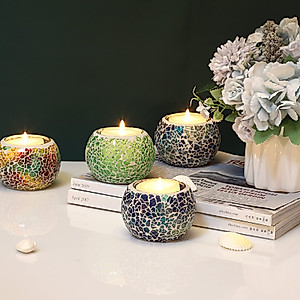 OwnMy 6PCS Mosaic Glass Tealight Holders Round Votive Candle Holders Glass Pillar Candle Stands for Table Centerpieces, Multicolor Glass Mosaic Tealight Holders Small Potted Plant Bowl Candle Vases