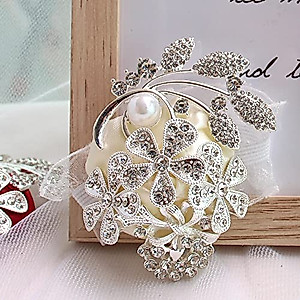 WANLIAN Wrist Corsage Peal Diamond Boutonniere for Bride Bridesmaid Prom Wedding Ceremony Anniversary 1 Pieces (Ivory)