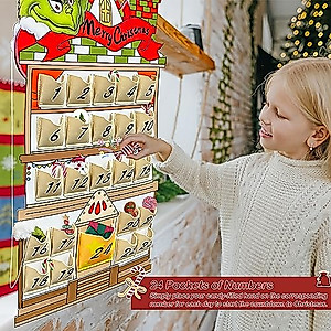KOUPA Hanging Christmas Countdown Advent Calendar, Santa Grinch Green Haired Monster Decoration, Reusable Xmas Gift for Holiday Party Winter