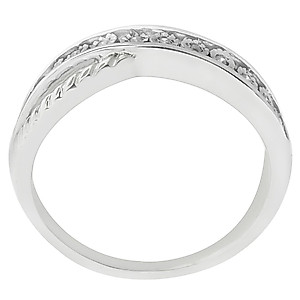 Hdiamonds 0.06 Carat Total Weight (cttw) Sterling Silver - White Diamond Band with Miracle Plates (Size: 8)