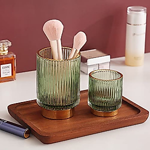 Tiita Glass Makeup Brush Holder Organizer - Crystal Clear Desktop Stationery Storage for Cosmetics, Vintage Style Makeup Brush Cup, Pen and Pencil Holder