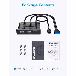 GRAUGEAR 3.5 Inch Front Panel USB Hub, Internal USB Hub with 20Gbps USB3.2 Gen2 USB-C and USB 3.0 Ports, USB3.2 Type-E Key-A 20-Pin Header & USB3.0 Header Required, Fits 3.5" PC Computer Case [G-MP01]