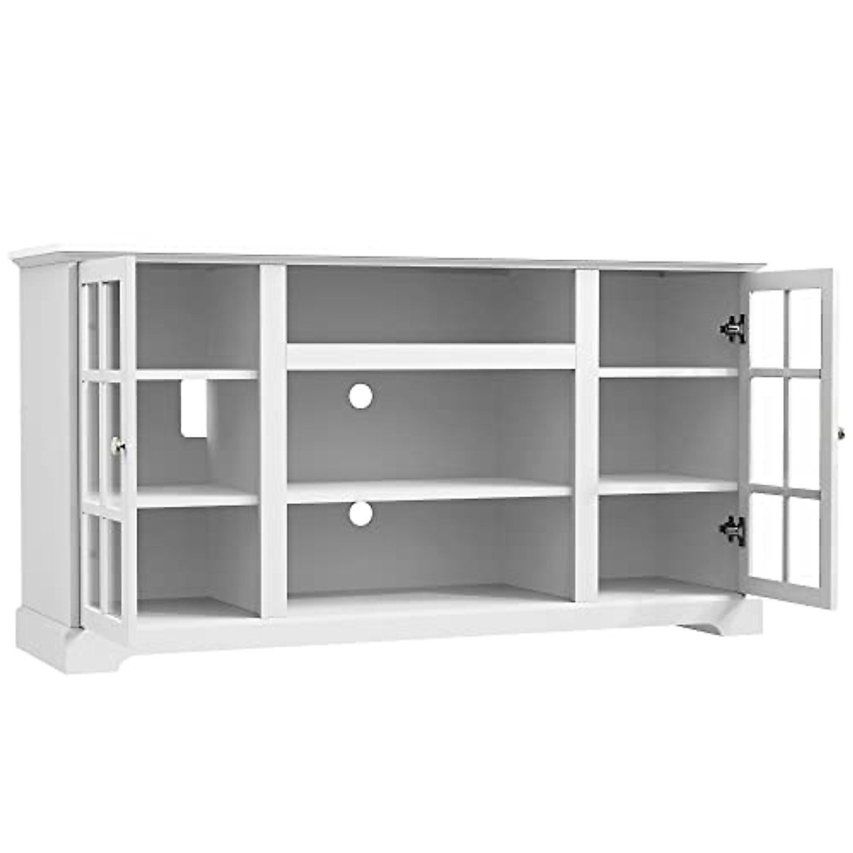 LGHM White TV Stand, Entertainment Center for 65 inch TV, 58" Modern Farmhouse TV Stand with Glass Door, Tall TV Console or Storage Cabinet and Sideboard Buffet