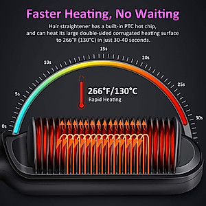 Padcist Hair Straightening Brush, Heat Brush, Hair Straightener, Hot Brush, Portable Straightening Comb, Hair Straightener for Natural and Color-treated Hair, 5 Temperature Settings with Burn-proof