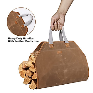 eforsit Firewood Carrier Heavy Duty Waxed Canvas Wood Carrier for Firewood with Handles Fireplace Wood Stove Accessories…
