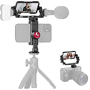 Selfie Mirror for Smartphone Phone Holder Cold Shoe Microphone/Light Mount Camera Tilt Flip Screen Vlogging Accessories Video Shooting Compatible for iPhone 14 13 12 X Pro Max Rig, for Sony Canon DSLR