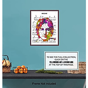 John Lennon Poster - 8x10 Beatles Wall Art Decor - Cool Unique Gift for Paul McCartney, Ringo Starr, George Harrison, 60s Music Fans - Imagine Sheet Music - Modern Pop Art Picture Print