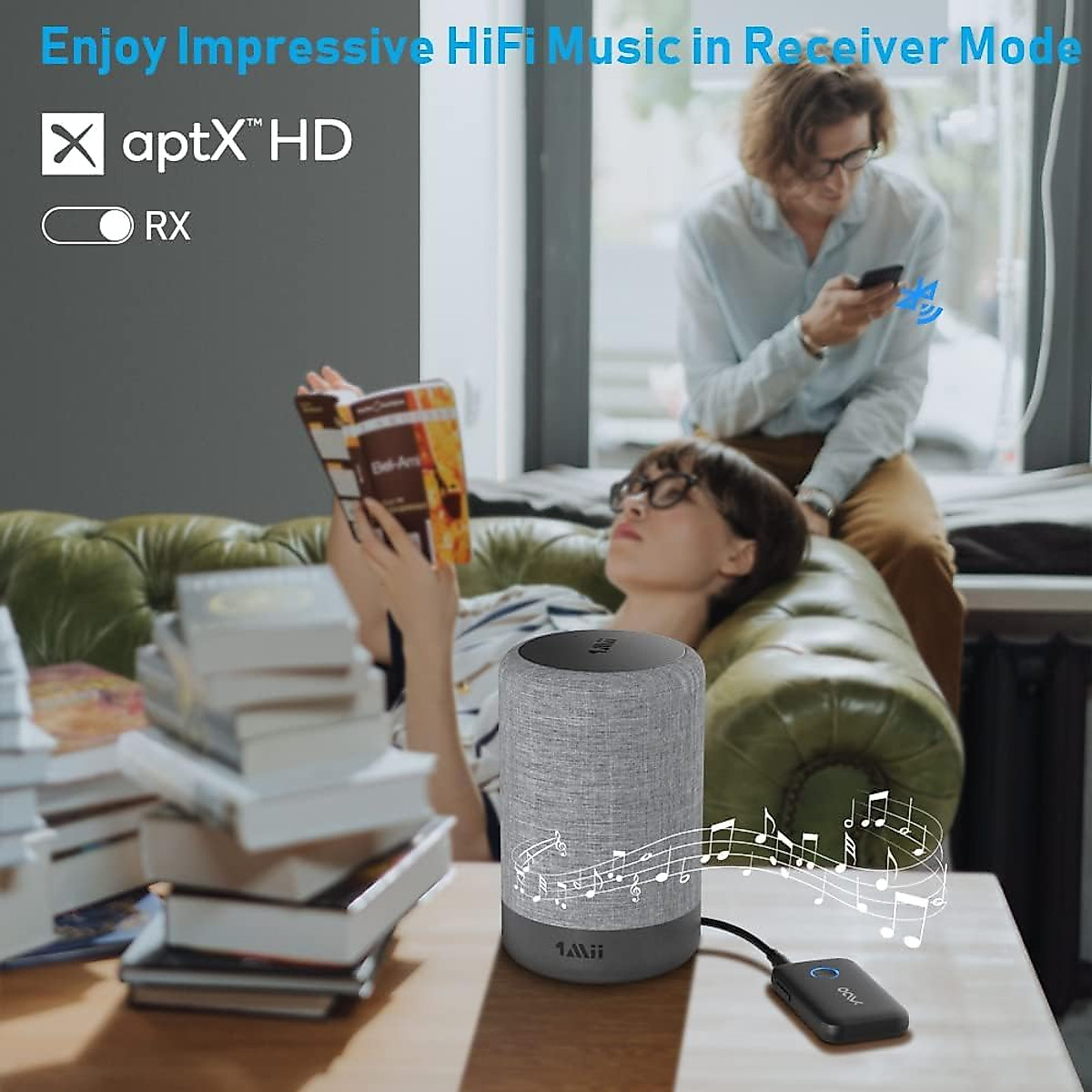 [Bluetooth Transmitter & Receiver] YMOO Bluetooth 5.3 Audio Adapter for TV/Airplane/Bluetooth Headphones/Speaker, 3.5mm Jack Aux HiFi Stereo, Dual Link AptX Adaptive, Low Latency for Flight, Travel