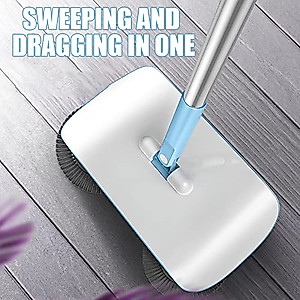 Hand Push Sweeper Household Lazy 3-in-1 Suction Sweeper Cleaning Machine Floor Stall Upgraded Soft Rough Brush Microfiber Mop 1pcs (Blue)