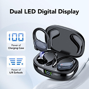 Ear buds Wireless Earbuds Bluetooth 5.3 Headphones 60hrs Playtime with Digital Display Sports Wireless Headphones with Earhook Deep Bass IPX7 Waterproof Over-Ear Earbuds for Android iOS Workout Black
